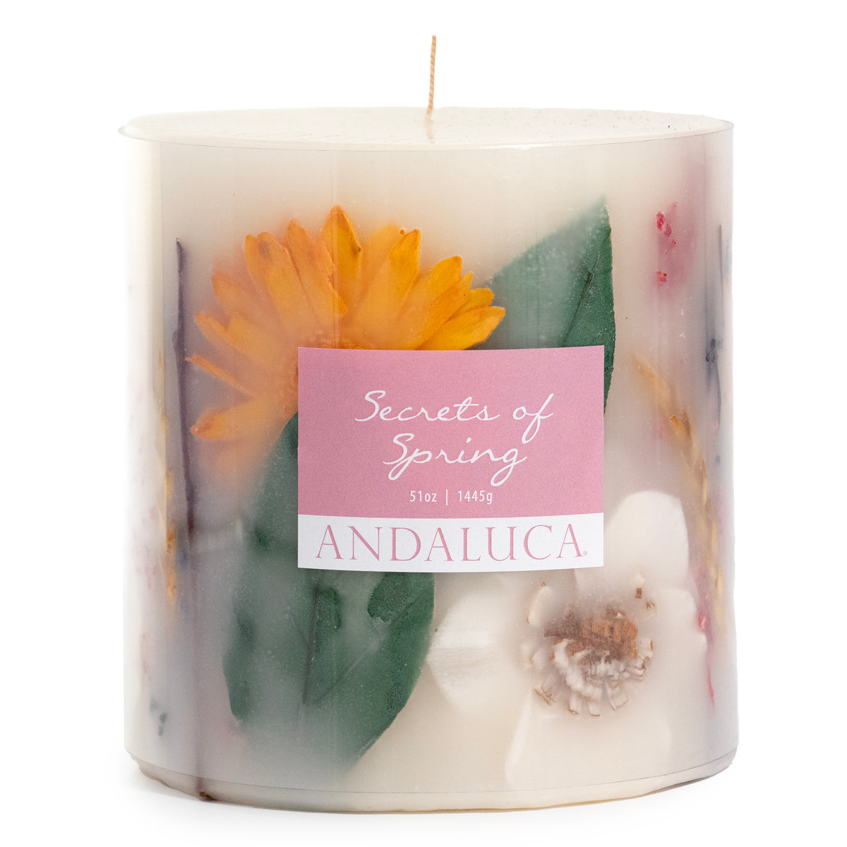 Secrets of Spring Botanical Pillar Candle — Andaluca Home
